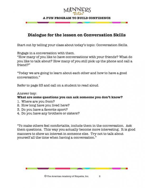 Communication Skills Curriculum Elementary School Manners To Go™