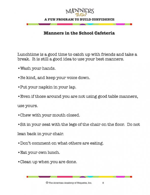 Table Manners Elementary School Curriculum - Manners To Go™