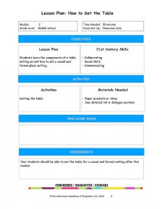 Table Manners Middle School Curriculum - Manners To Go™