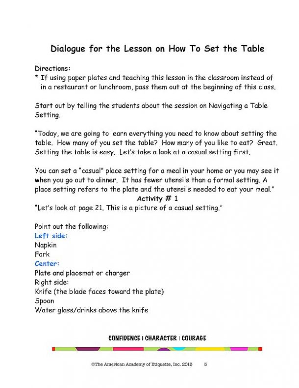 Table Manners Middle School Curriculum - Manners To Go™
